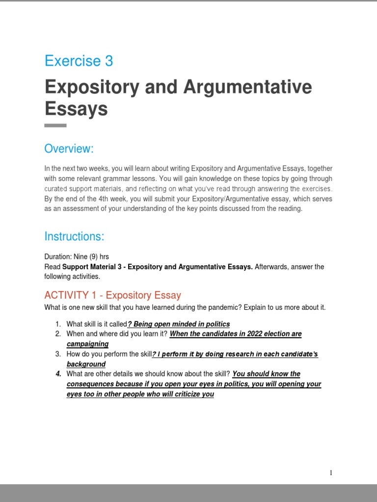 AC - Exercise 3 - Expository and Argumentative Essays | PDF | Essays ...