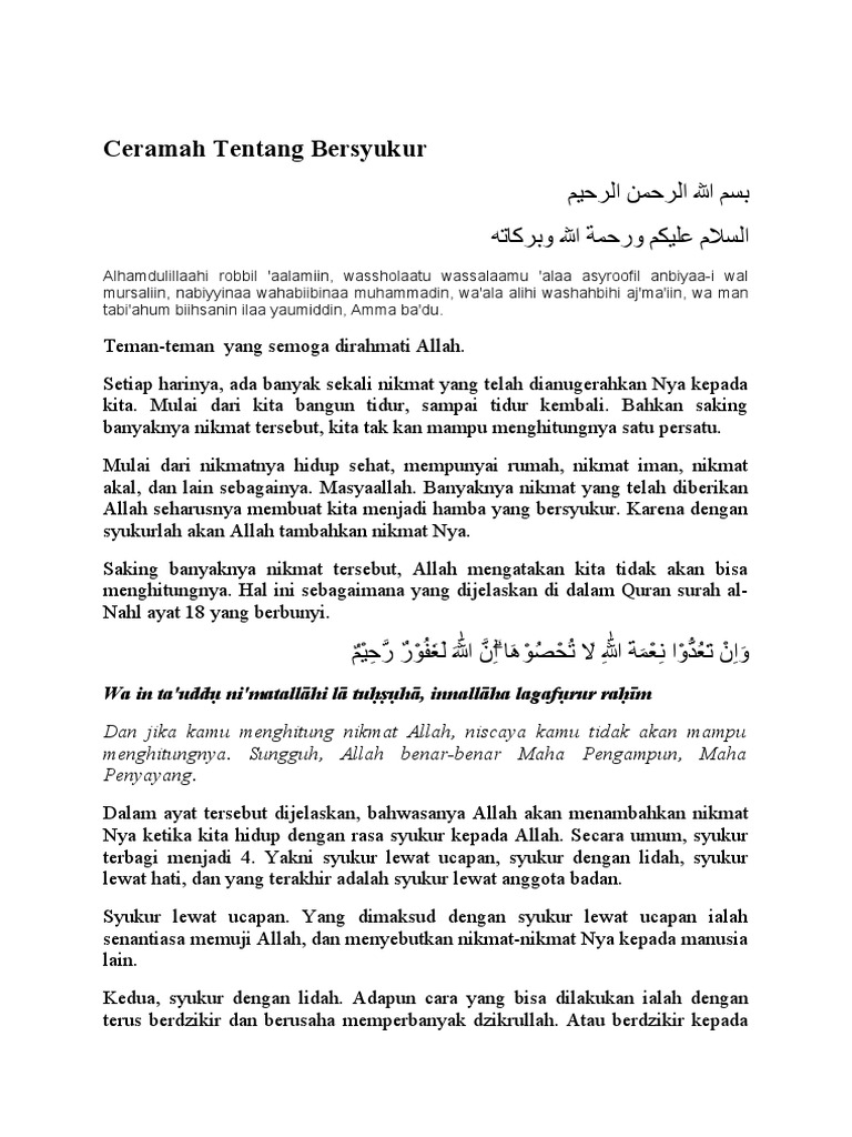 Ceramah Tentang Bersyukur | PDF