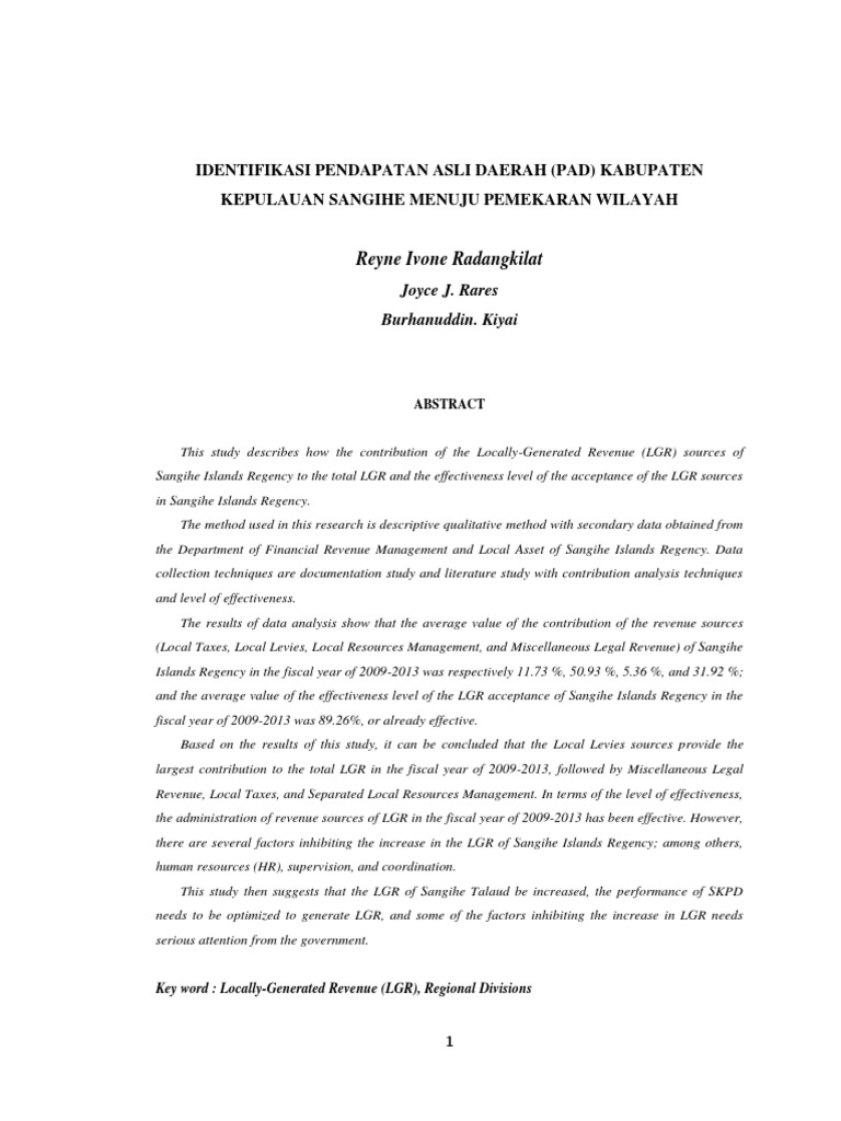 1265 ID Identifikasi Pendapatan Asli Daerah Pad Kabupaten Kepulauan Sangihe Menuju Pemek | PDF ...