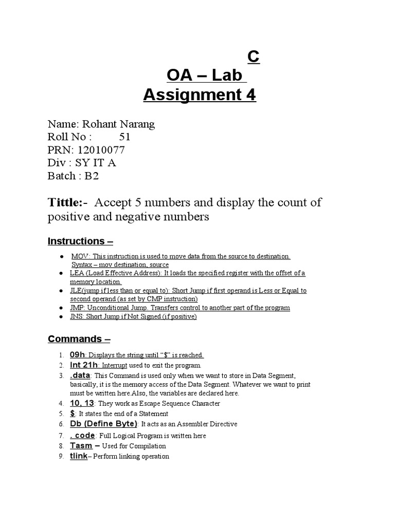 Rohant Narang Coaa Assignment4 | PDF