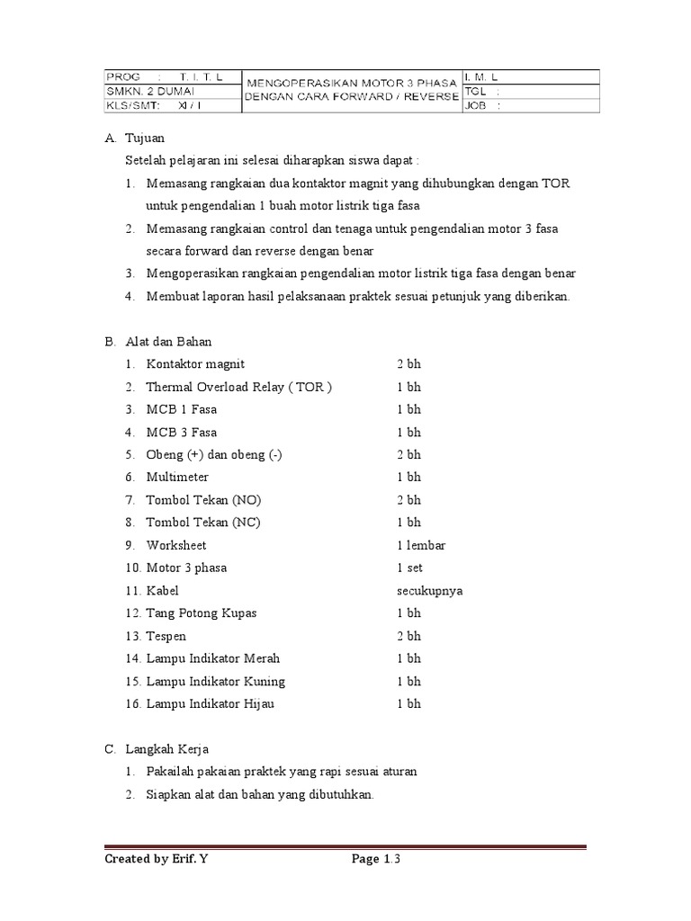 WS.6 DOL Motor 3 Fasa Dilengkapi TOR | PDF