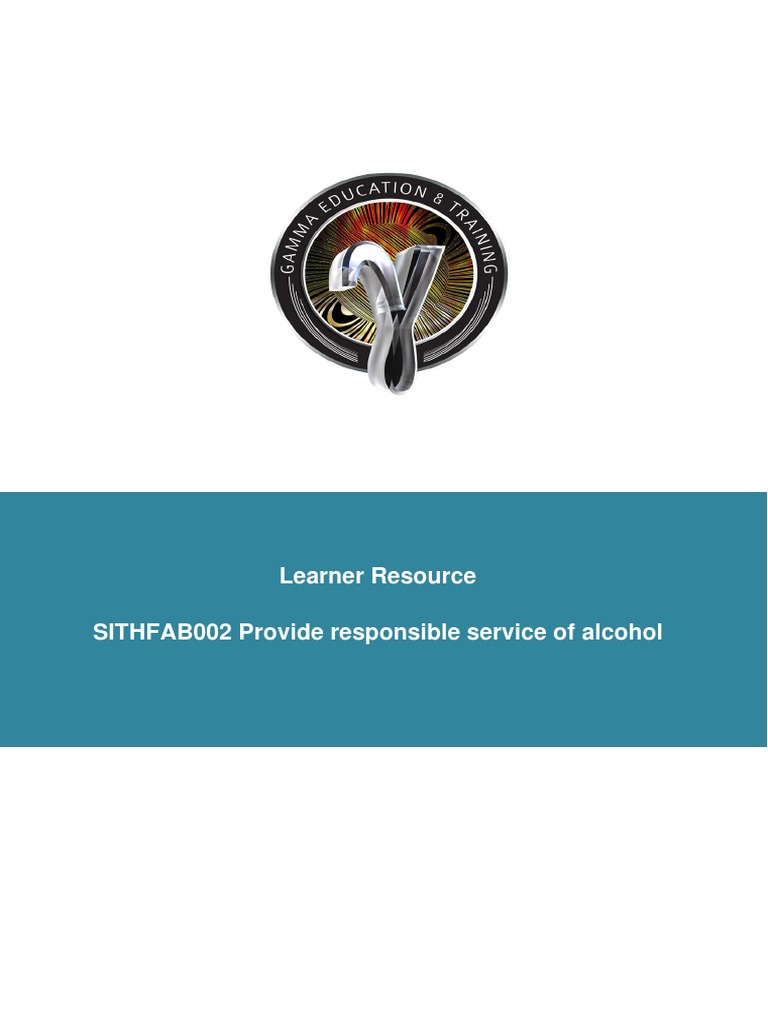 SITHFAB002 Learner Resource.v1.0 Responsible Service Alcohol | PDF | Alcohol