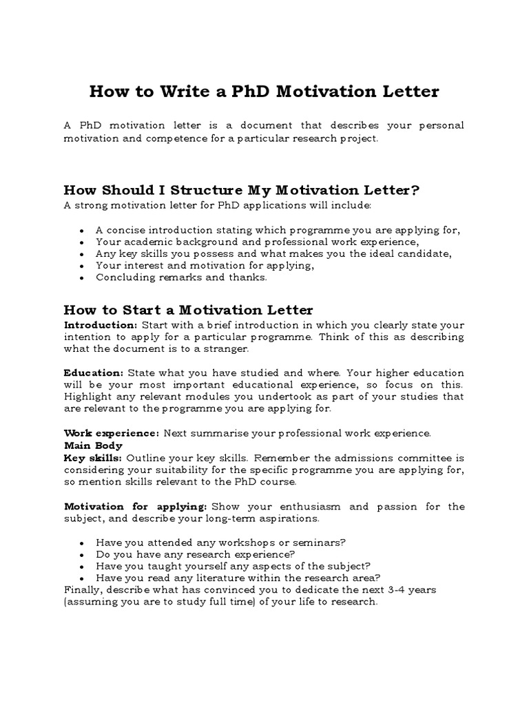 Writing a PhD Motivation Letter | PDF | Motivation | Motivational