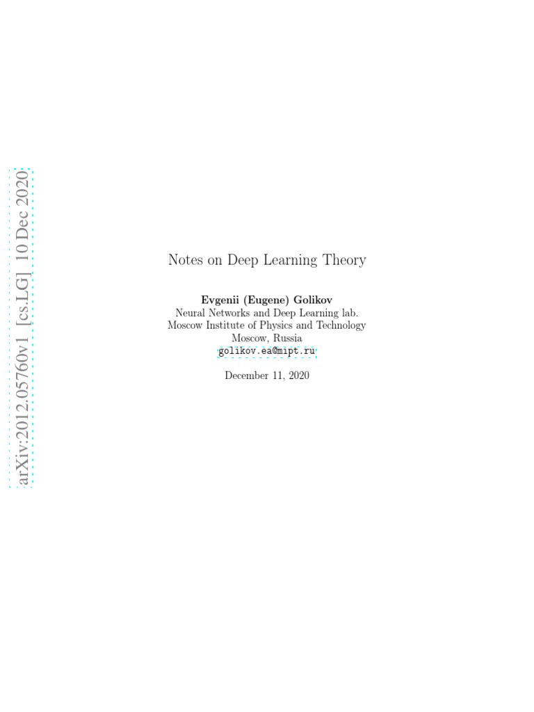 Notes On Deep Learning Theory | Download Free PDF | Artificial Neural ...