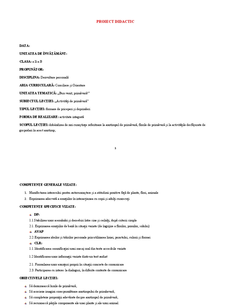 Proiect Didactic DP | PDF