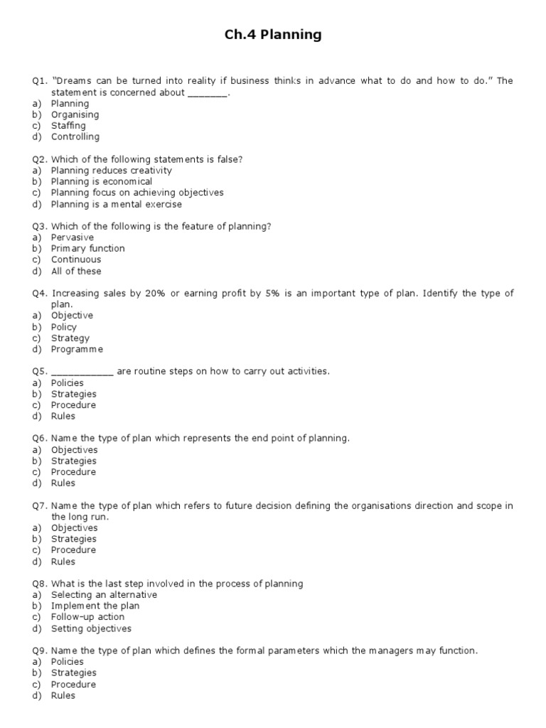 Ch.4 Planning | PDF | Economies | Business
