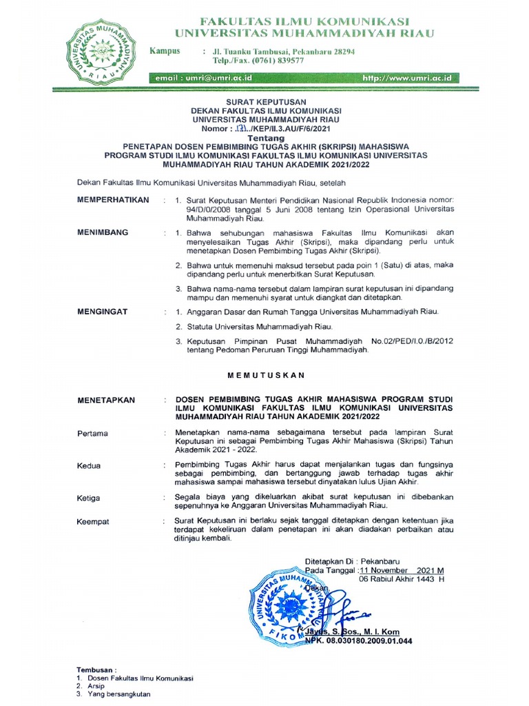 SK Pembimbing Skripsi 1 | PDF