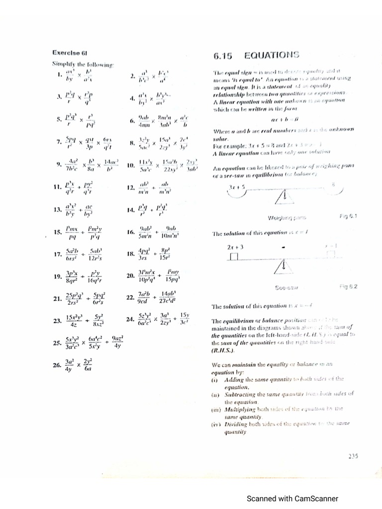 Solution of Simple Equations | PDF