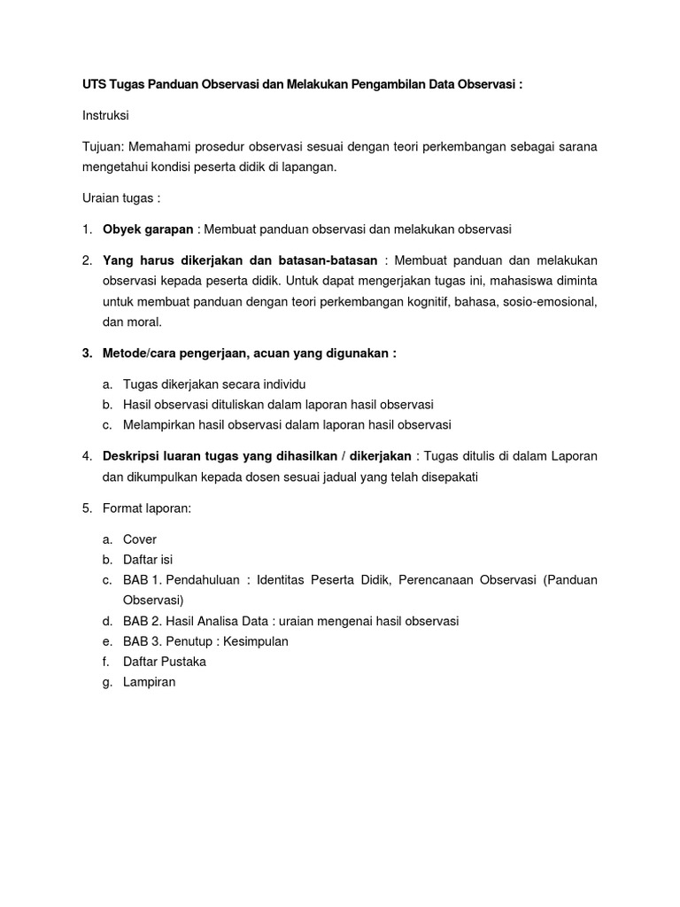 Panduan Observasi Peserta Didik UTS | PDF