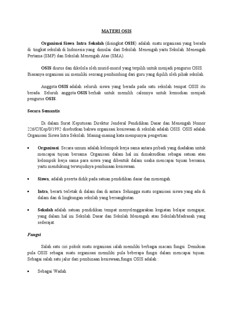 Materi OSIS Dan Tahapan PILKASIS | PDF