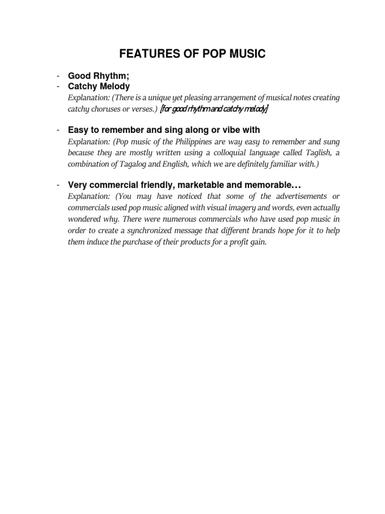 Features of Pop Music | PDF