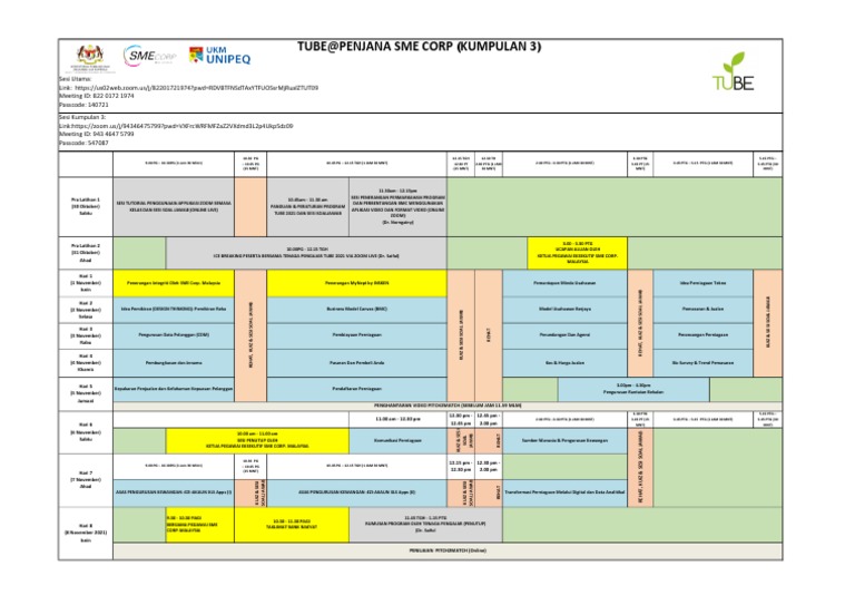 Jadwal Program TUBE 2021 SME Corp | PDF