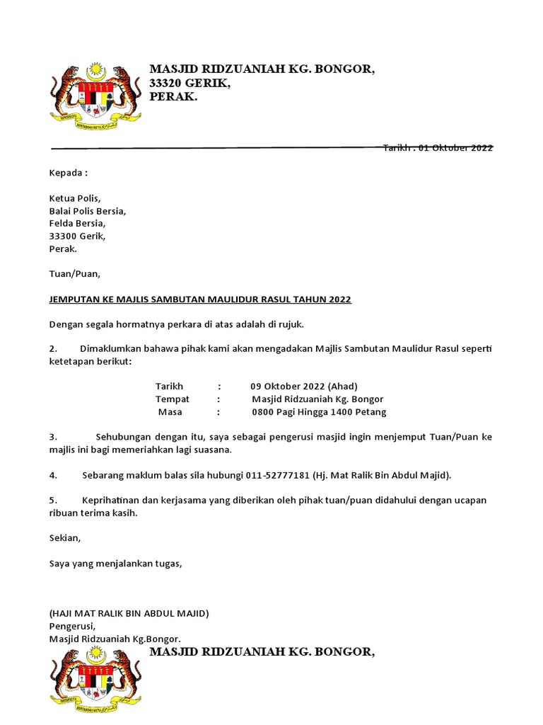 Surat Jemputan Maulidur Rasul 2022 | PDF