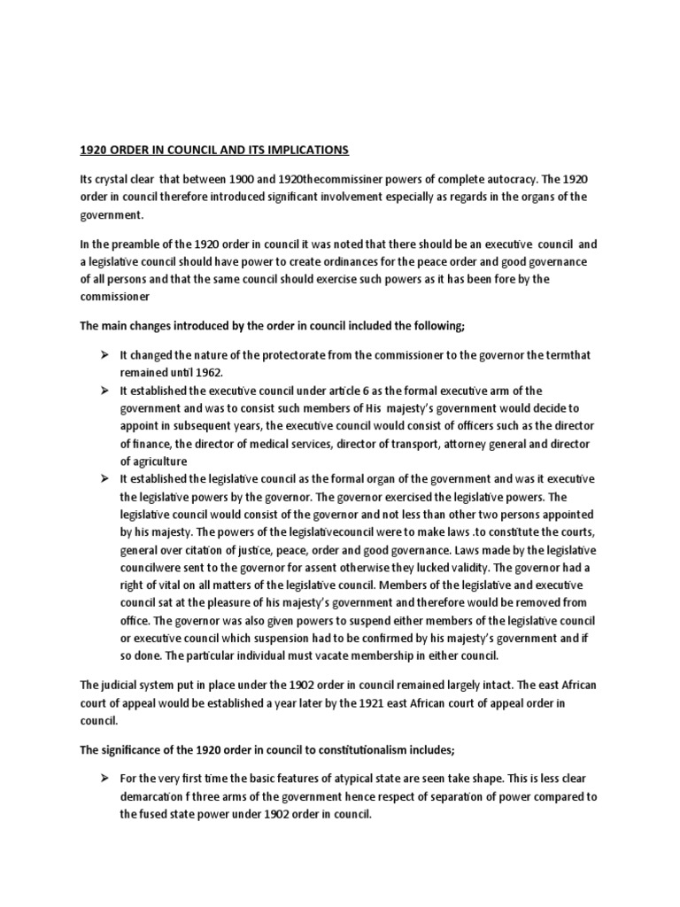 1920 Order in Council | PDF | Separation Of Powers | Governor