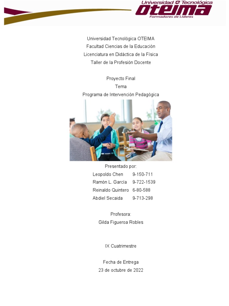 Proyecto Final Intervención Pedagógica | PDF | Plan de estudios | Maestros