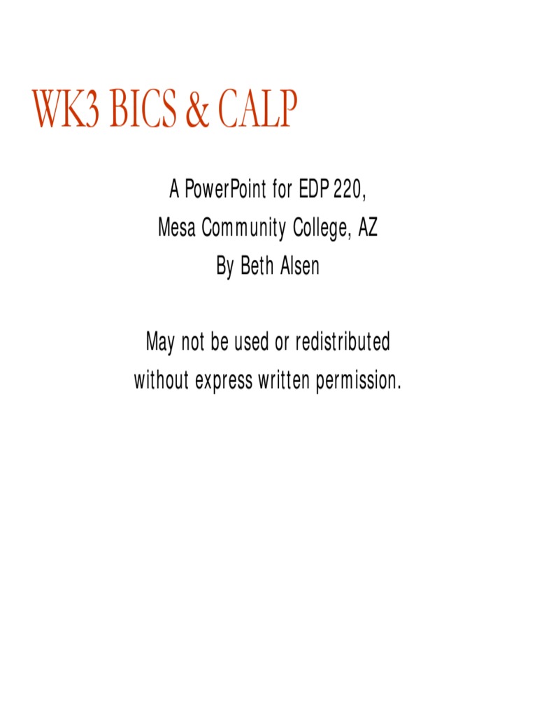 wk3 Bics and Calp | PDF | Second Language | English As A Second Or ...