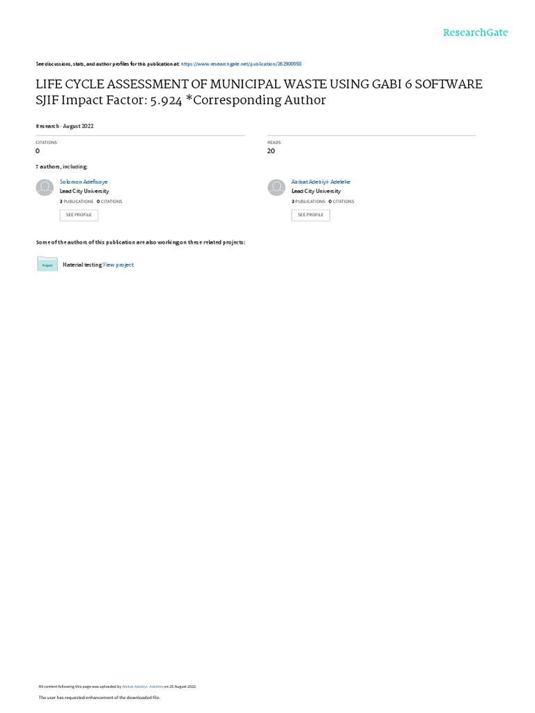 Life Cycle Assessment of Municipal Waste Using Gabi 6 Software SJIF ...
