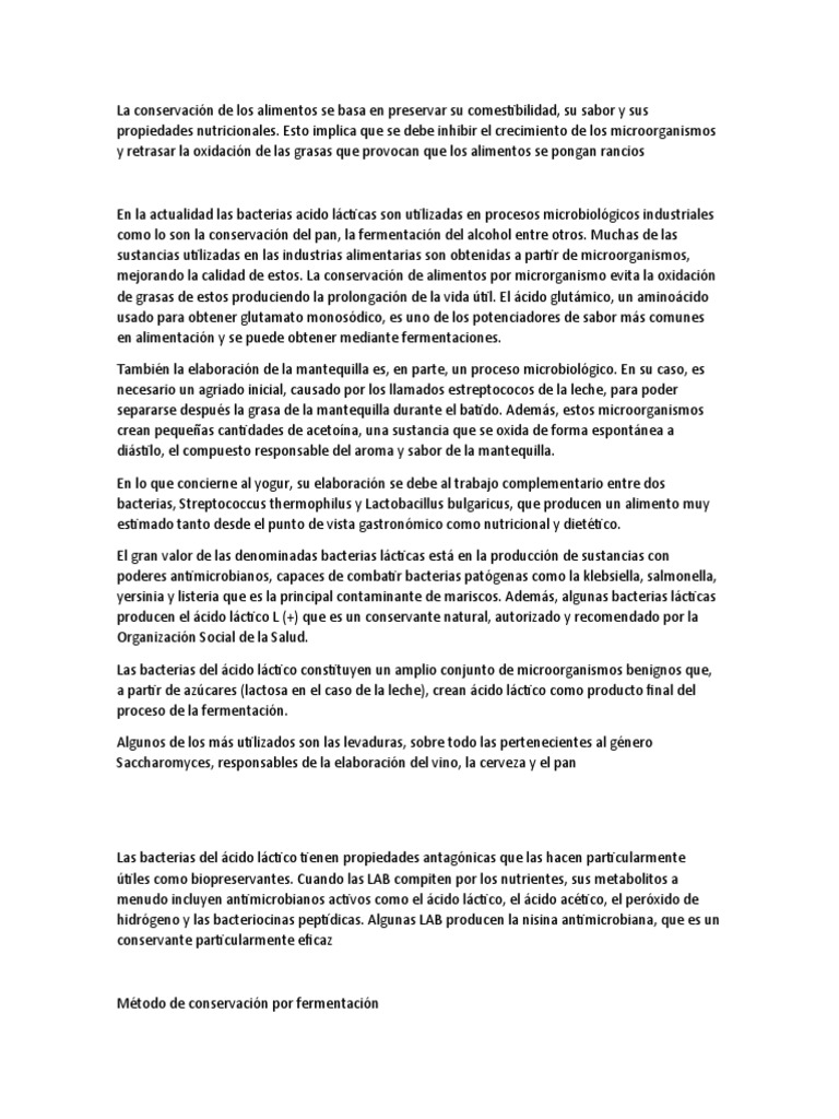 La Conservación de Los Alimentos | PDF | Fermentación | Yogur