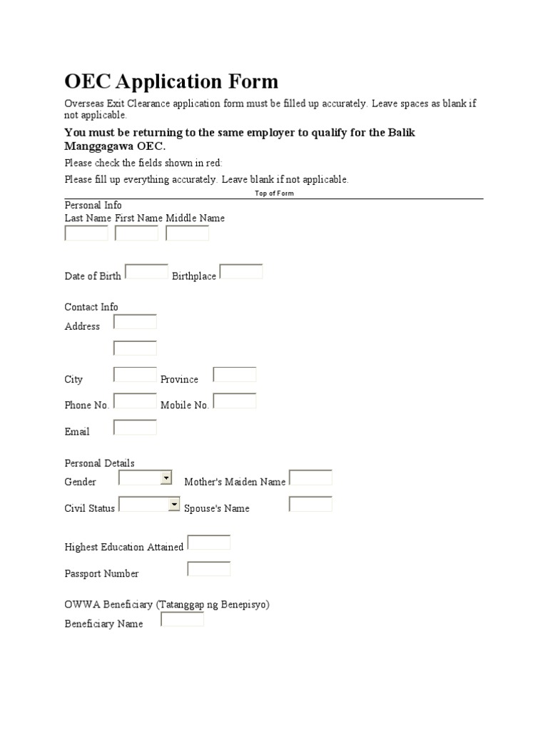 OEC Application Form | PDF