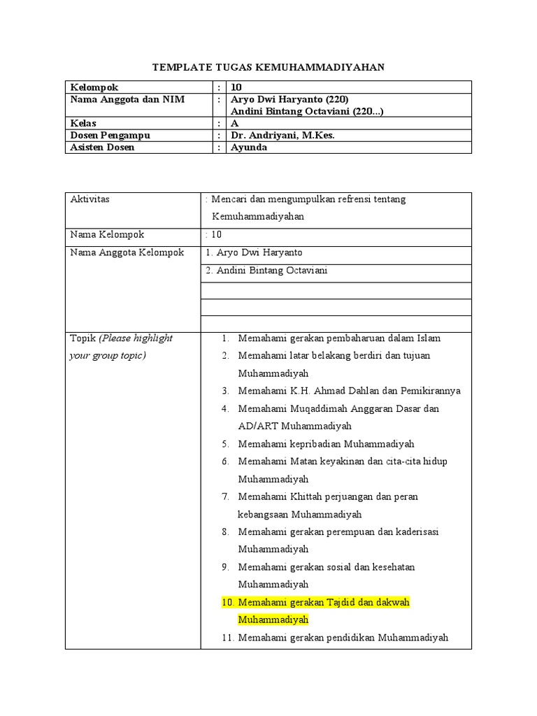 Template Tugas Kemuhammadiyahan | PDF