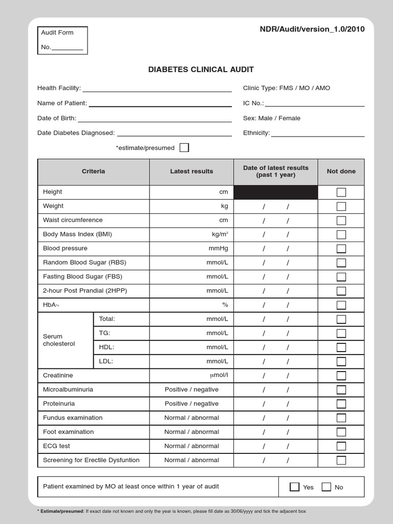 Borang Diabetes Clinical Audit | PDF | Clinical Medicine | Causes Of Death