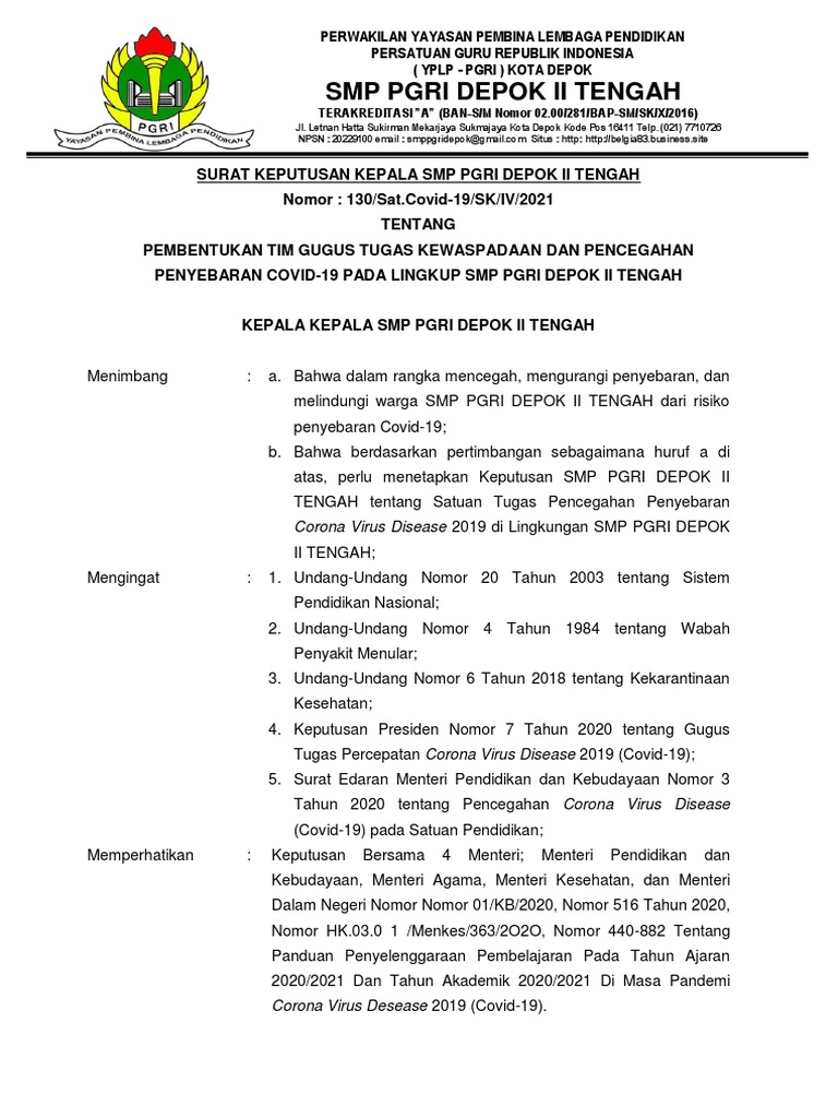 Contoh SK SATGAS COVID | PDF