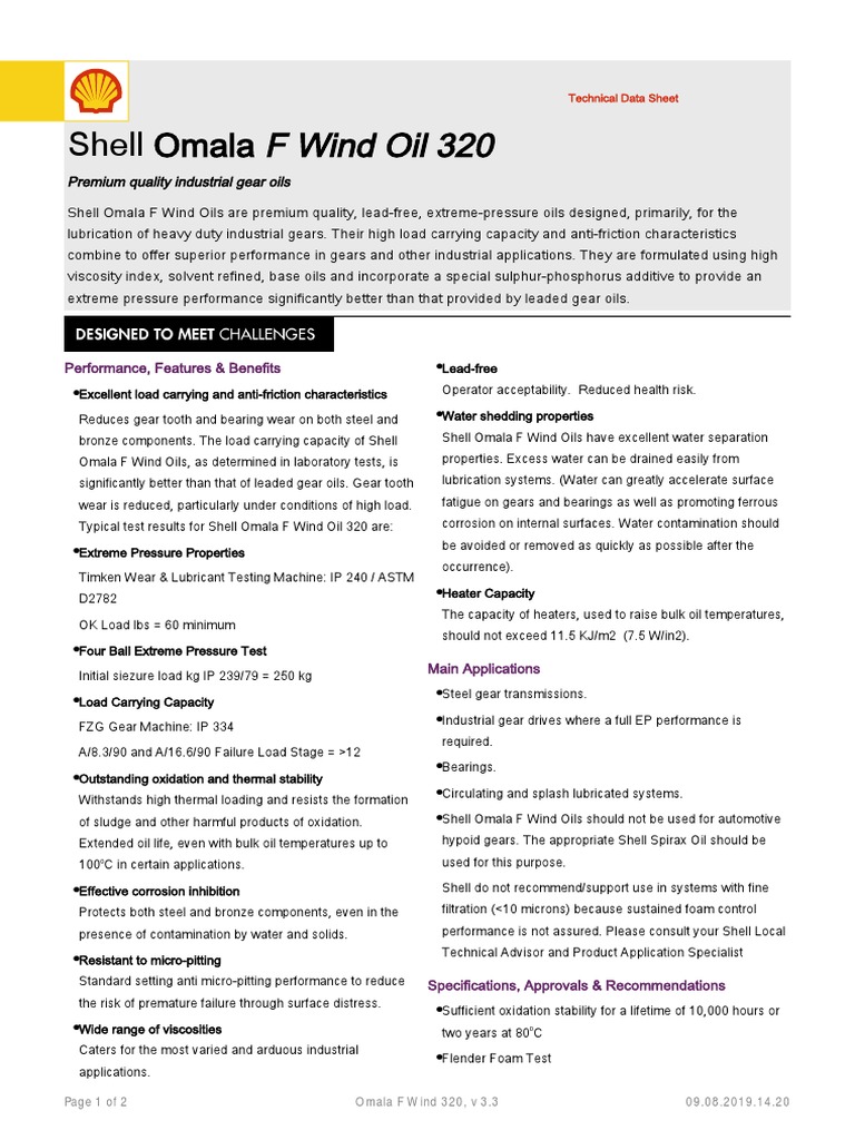 Shell Omala F Wind Oil 320 | PDF | Lubricant | Viscosity