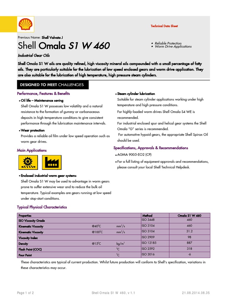 Shell Omala S1 W 460 | PDF | Gear | Viscosity