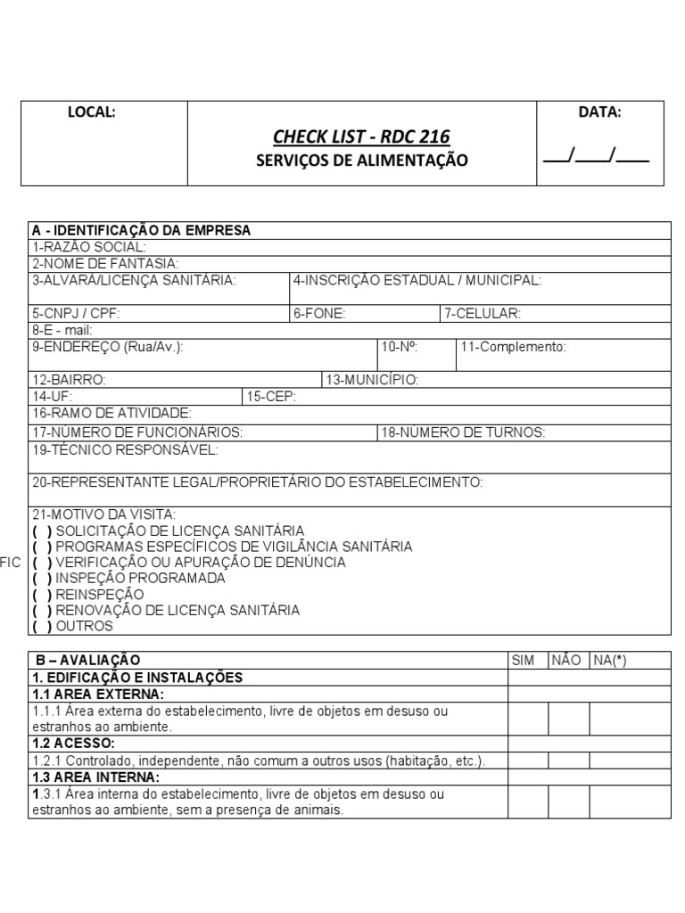 Check List RDC 216 | PDF | Desperdício | Embalagem e rotulagem