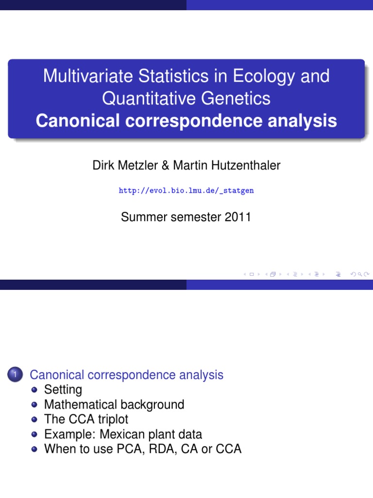Multivariate Statistics in Ecology and Quantitative Genetics | PDF | Principal Component ...