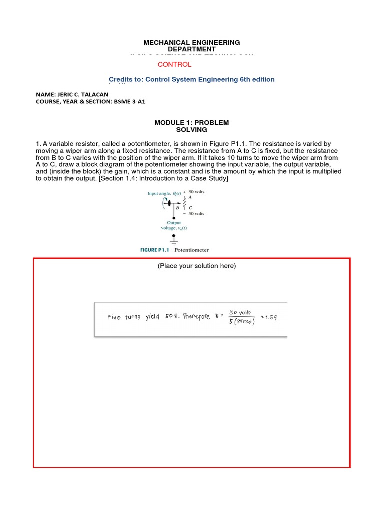 M1.-Problem-Solving-Part-1-2-TALACAN - BSME 3A-1 | PDF | Control Theory | Nuclear Reactor