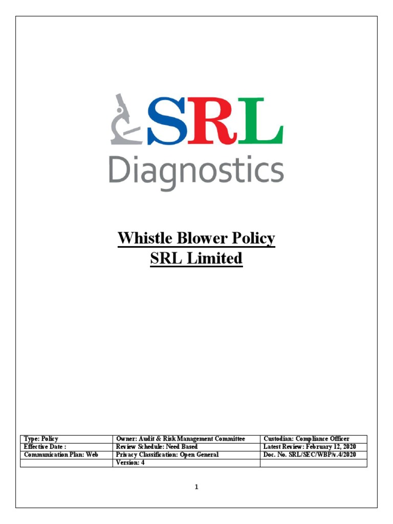 Whistle Blower Policy SRL Limited | PDF | Whistleblower | Confidentiality