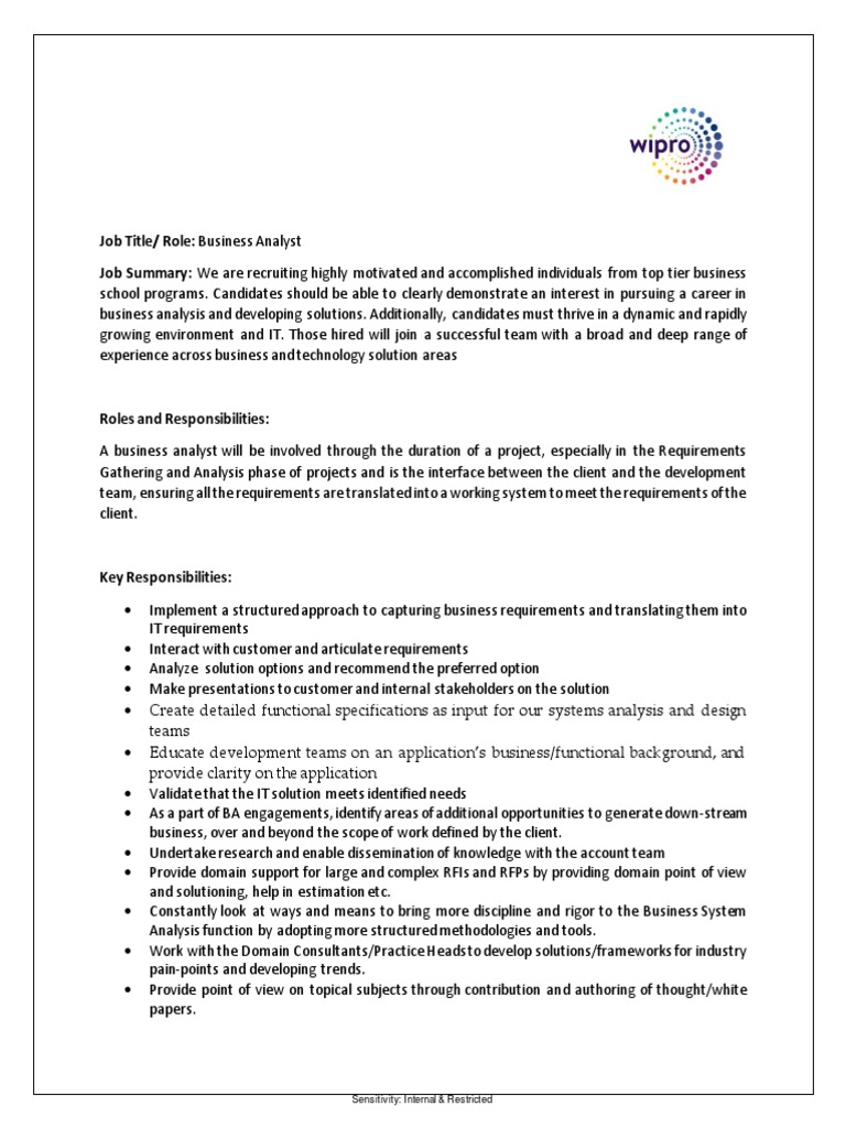 Job Description - Business Analyst | PDF | Business Analysis | Thought