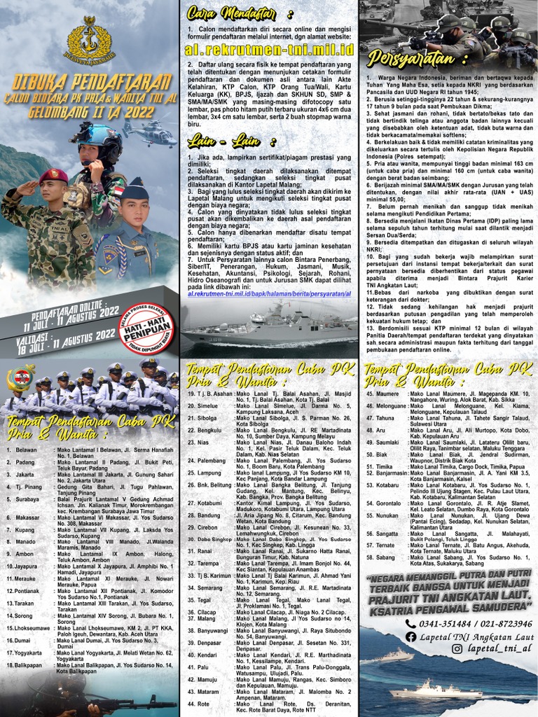 Brosur Caba PK PriaWanita TNI AL Gel II TA 2022 | PDF