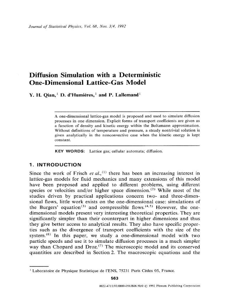 (1992) Diffusion Simulation With Deterministic 1D LGA | PDF | Diffusion ...