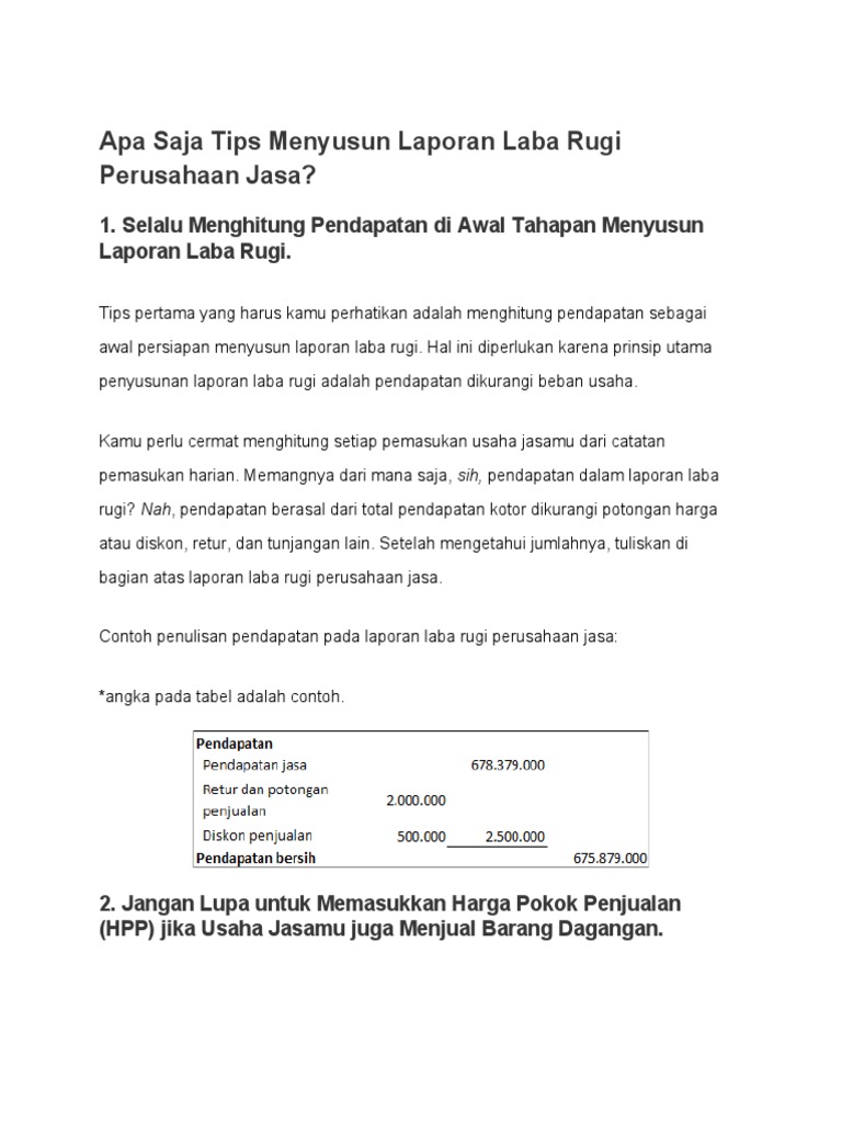 Apa Saja Tips Menyusun Laporan Laba Rugi Perusahaan Jasa | PDF