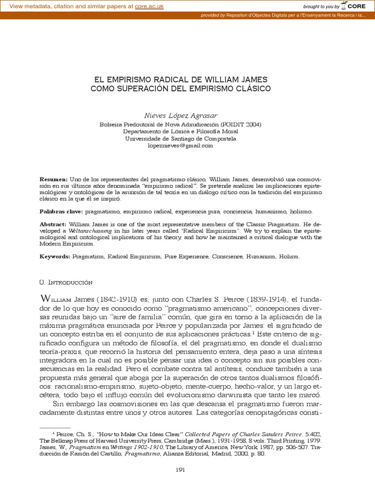 W. James Empirismo Radical | PDF | Empirismo | Pragmatismo