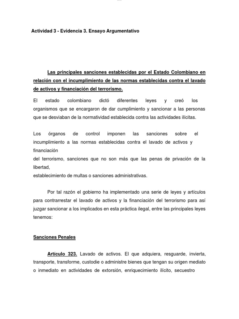 Actividad 3 Evidencia | PDF | Lavado de dinero | Multa (pena)