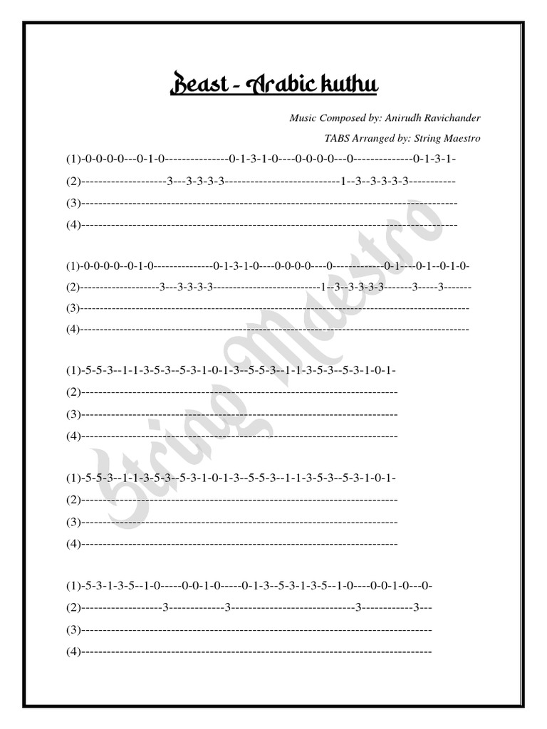 Beast - Arabic Kuthu - Guitar TABS - String Maestro | PDF | Musical ...