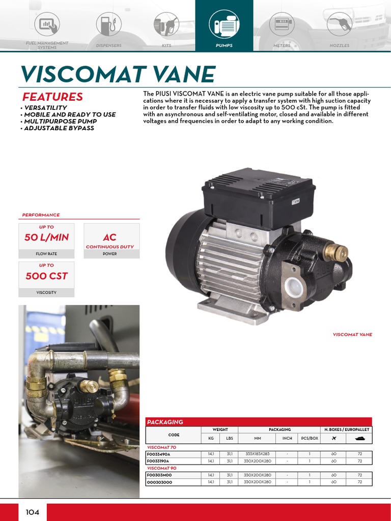 Viscomat Vane Piusi Datasheet Fuel 01.21 en | PDF | Pump | Valve