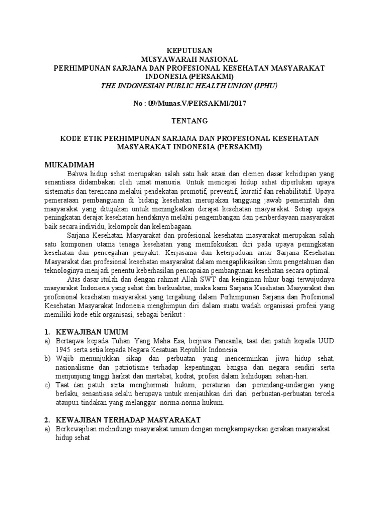 Kode Etik PERSAKMI | PDF | Kesehatan Holistik