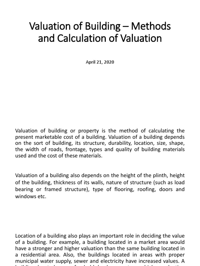 Valuation of Building - Methods and Calculation of Valuation | PDF | Depreciation | Real Estate ...