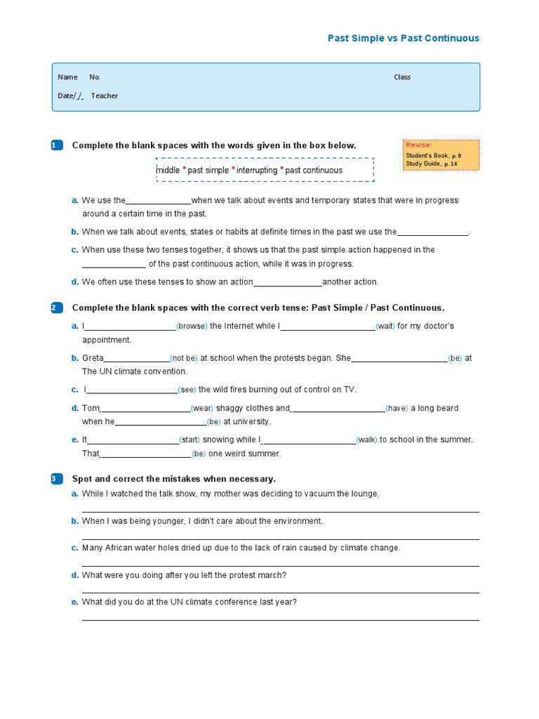 Past Simple vs Continuous Worksheet | PDF | Linguistics