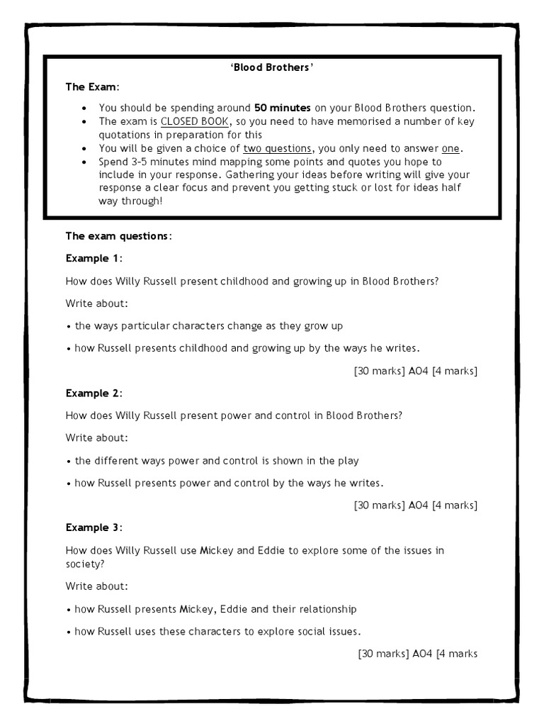 Blood Brothers Exam Revision Guide | PDF | Language Arts & Discipline ...