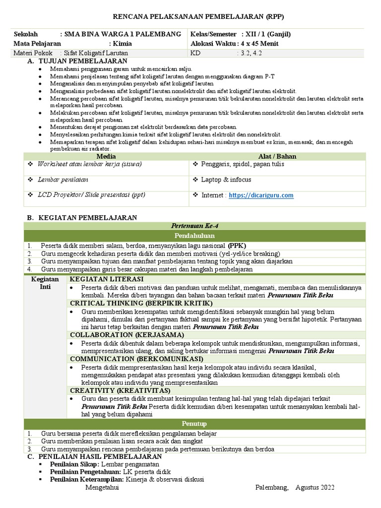 3.2 RPP I Kimia Kelas 12 - 1 | PDF | Kajian Bahasa Asing