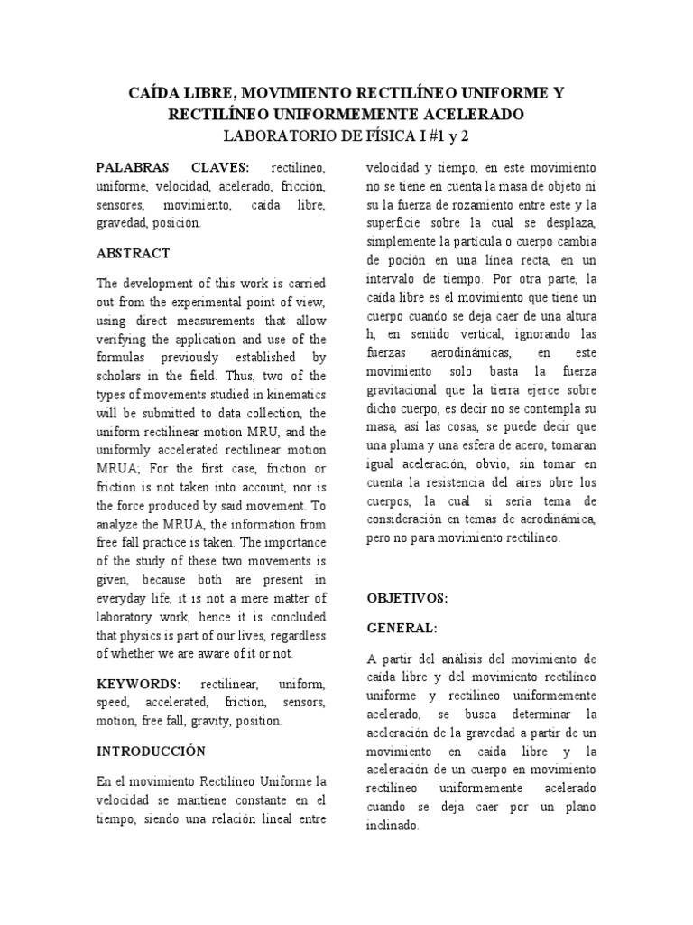 Caída Libre, Mru y Mrua | PDF | Velocidad | Gravedad