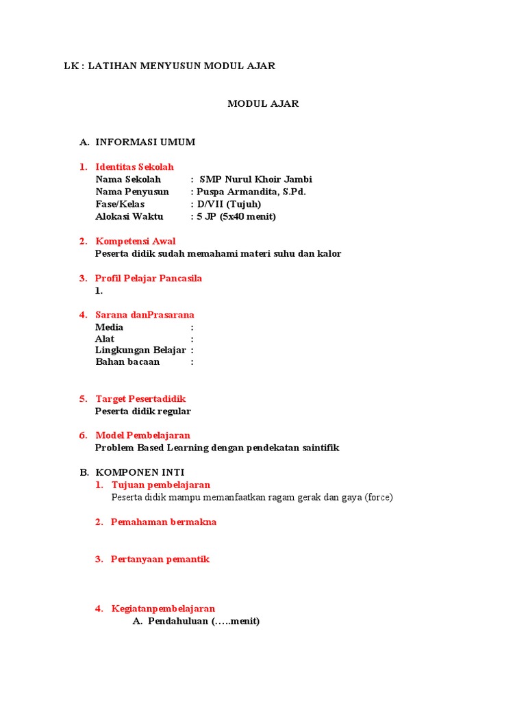 LK - SMP - Penyusunan Modul Ajar-1 Ok | PDF