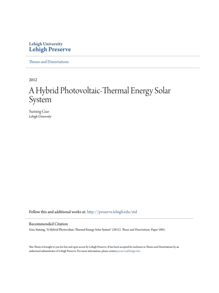 Integrated Solar Photovoltaic and Thermal System For Enhanced Energy ...