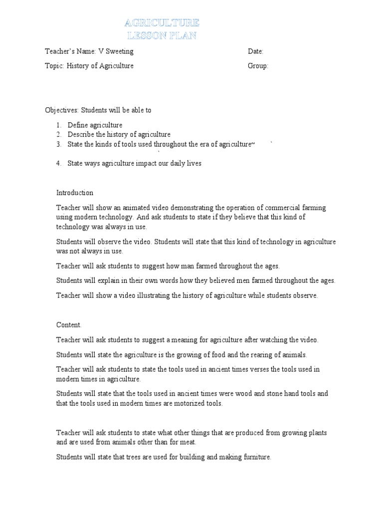 History of Agriculture Lesson Plan | PDF