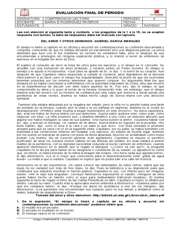 Cuarto Periodo - Evaluacion Final de Periodo Comprension Lectora Grado ... Cuarto Periodo - Evaluacion Final de Periodo Comprension Lectora Grado ...